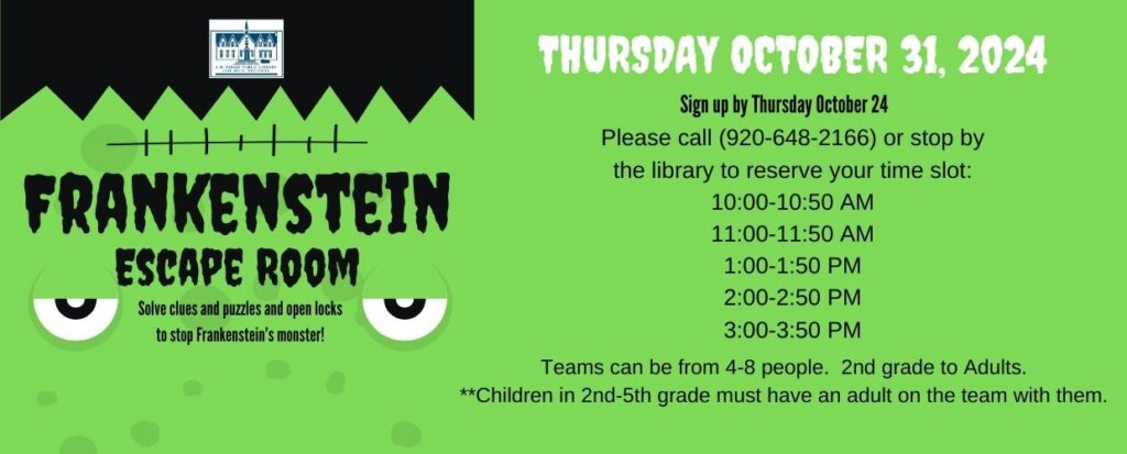 Frankenstein Escape Room 2024 (1240 x 500 px) – L.D. Fargo Public Library